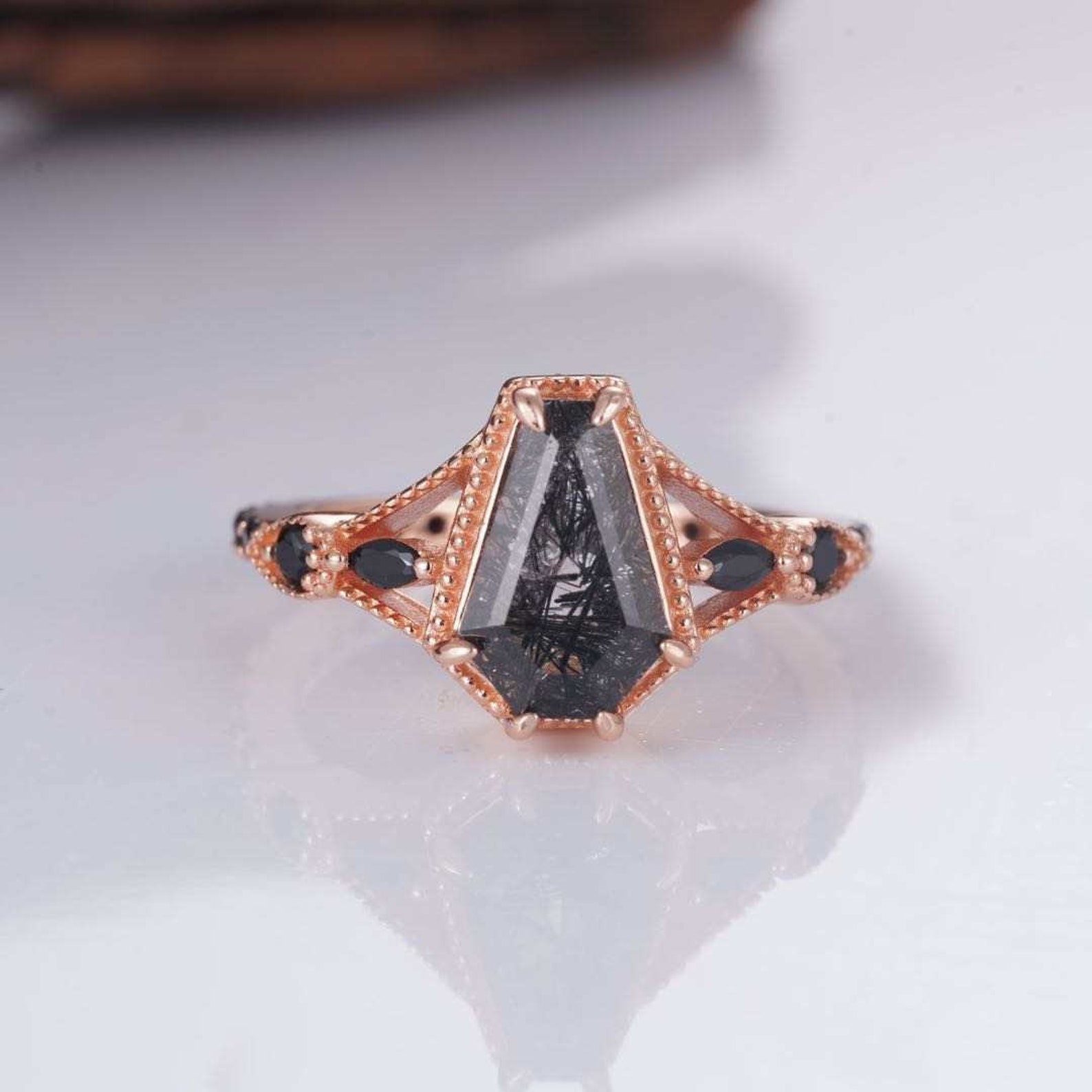 Carmen Celtic Black Rutilated Quartz Ring 14K Rose Gold Filled Gothic ...