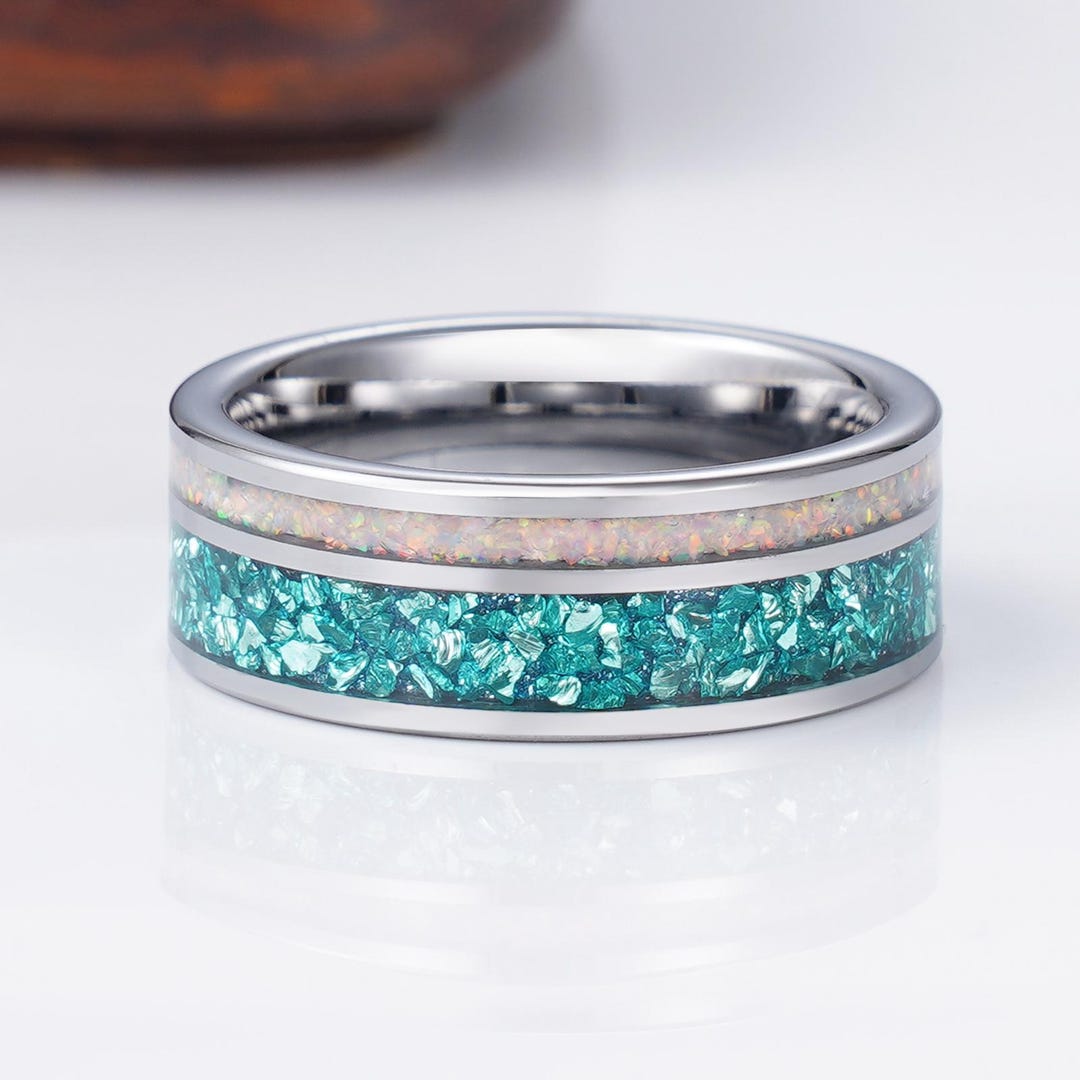Jorge Aquamarine & Fire Opal Men's Wedding Band - Polished Dome Comfort ...