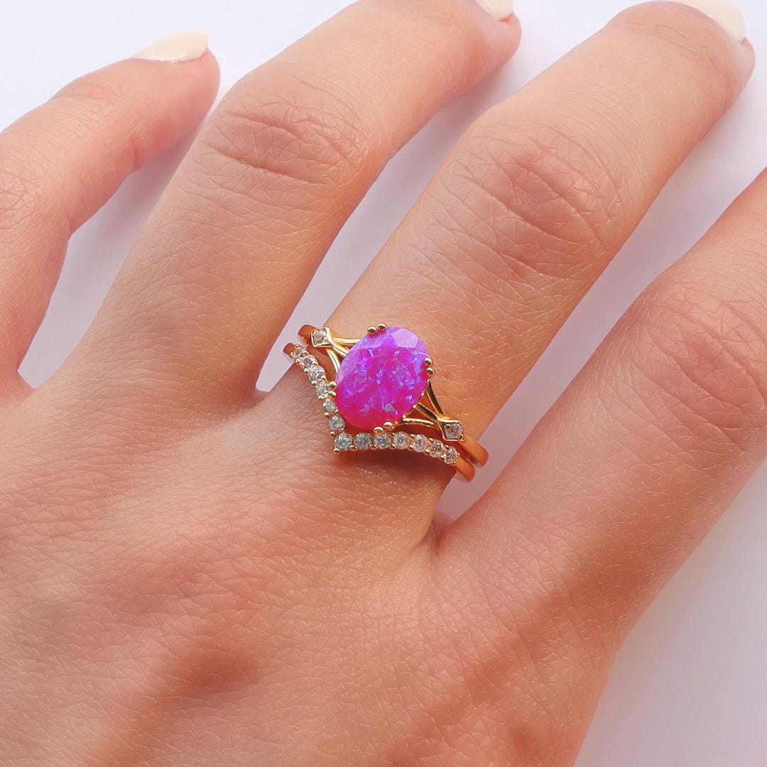 Ali Hot Pink Fire Opal Ring - 14K Gold Filled Ring - October Birthstone ...