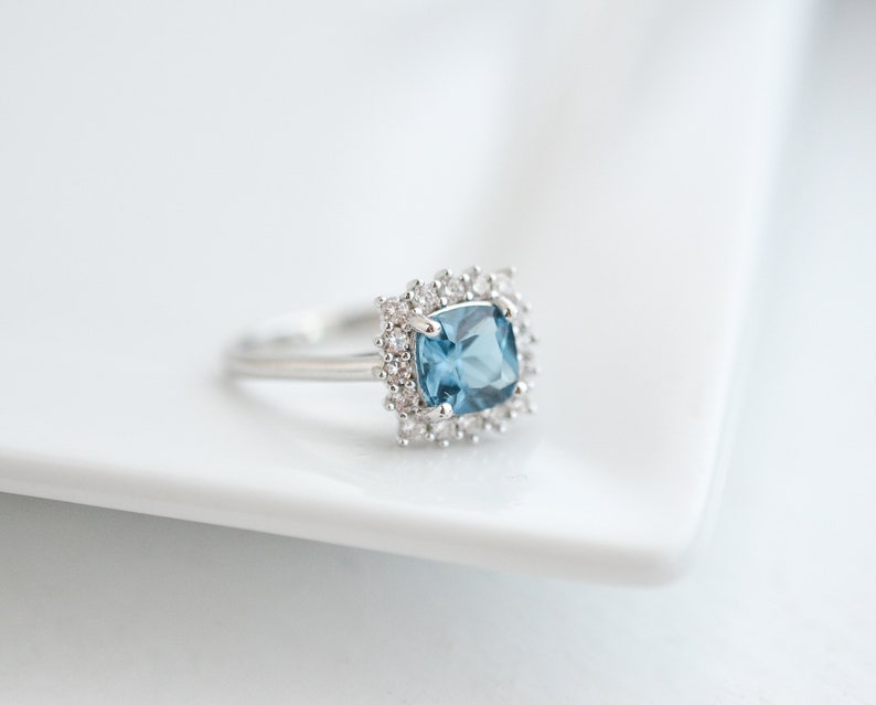 Fey Aquamarine Ring Sterling Silver Engagement Women Statement March ...