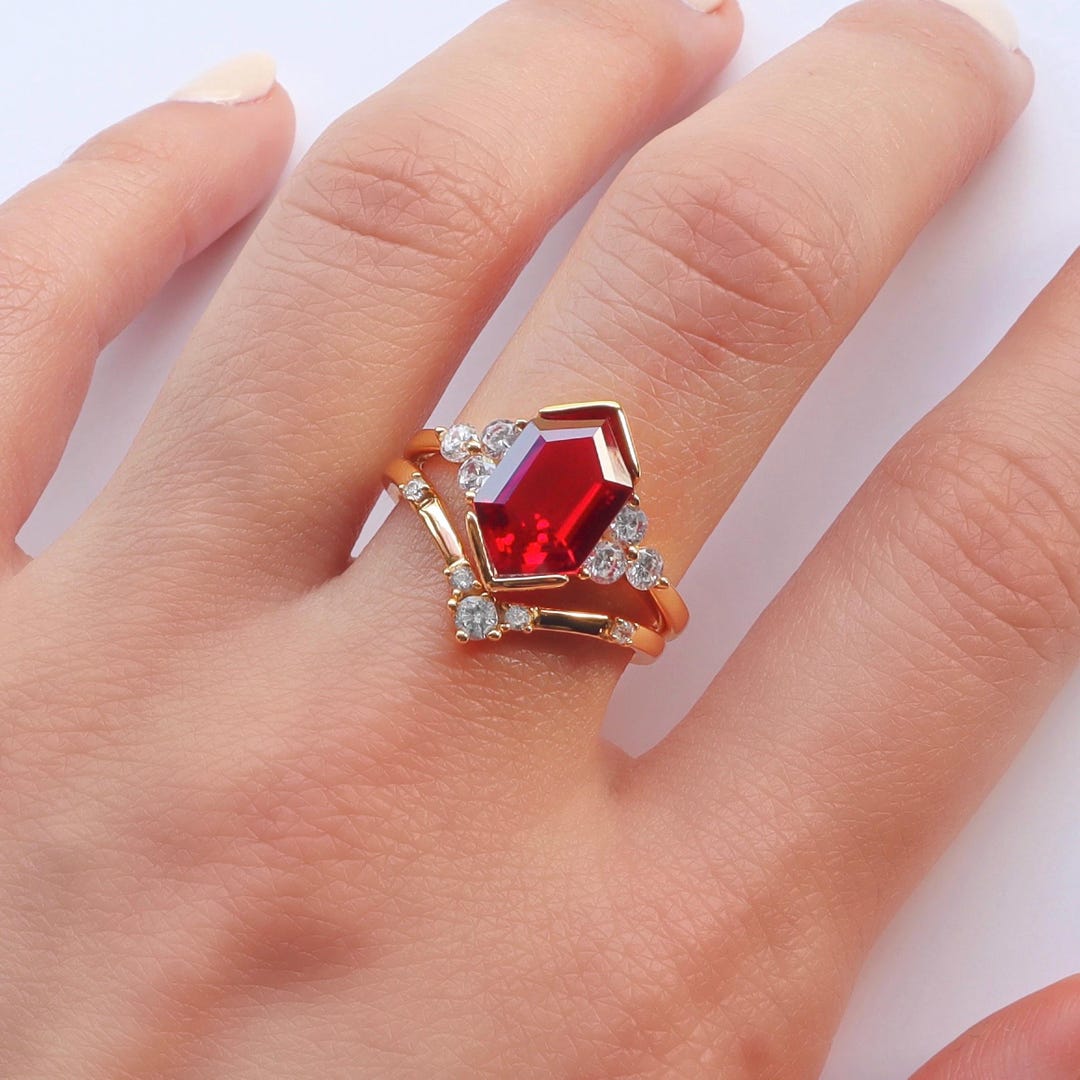 Elena Ruby Ring 14K Gold Filled - Hexagon Gemstone Engagement Ring for ...