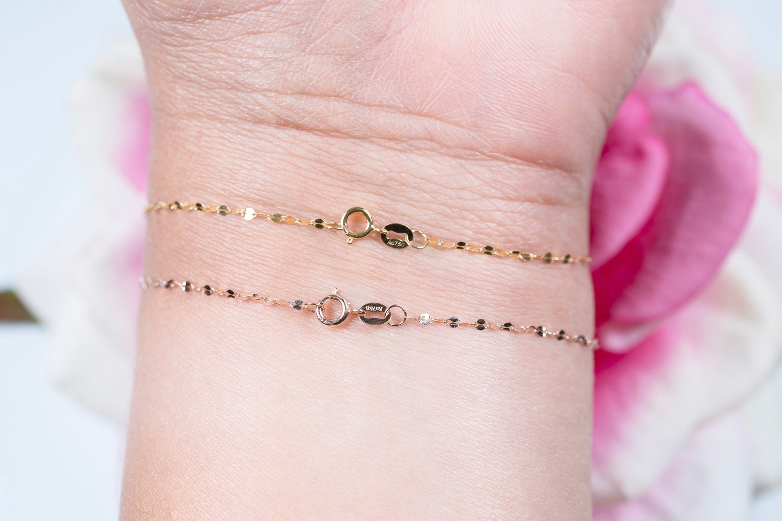 14K SOLID ROSE GOLD Bracelet 14k Minimalist Chain Dainty 14K - Etsy