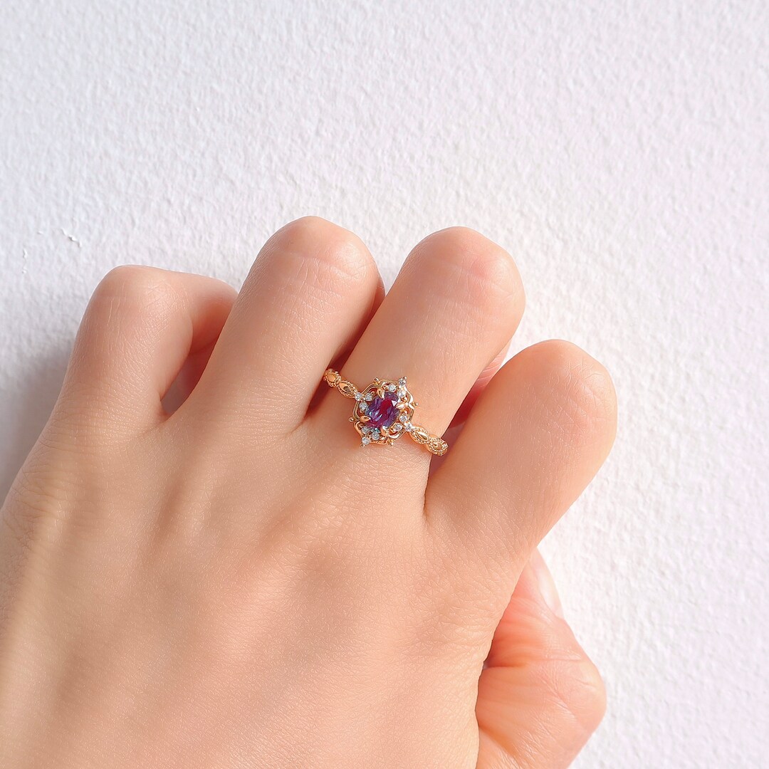 Fia 14K Gold Alexandrite Engagement Ring Promise 14k Rose Gold Filled ...