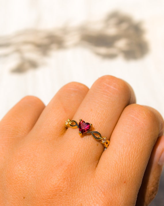 Lei Ruby Ring Gold Filled Rings for Women Heart Opal Ring - Etsy