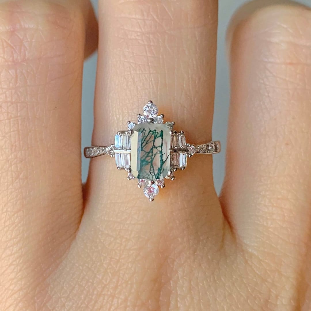 Sea Vintage Green Moss Agate Ring Sterling Silver Ring Natural Agate ...