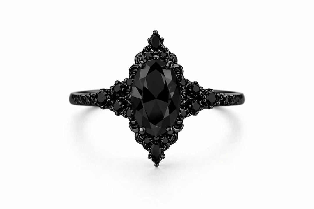 Monique Black Onyx Engagement Ring Gift for Her Women Gothic Lotus ...