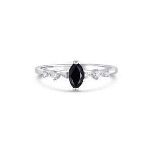 Ava Black Diamond Ring Sterling Silver Rings for Women 14K - Etsy