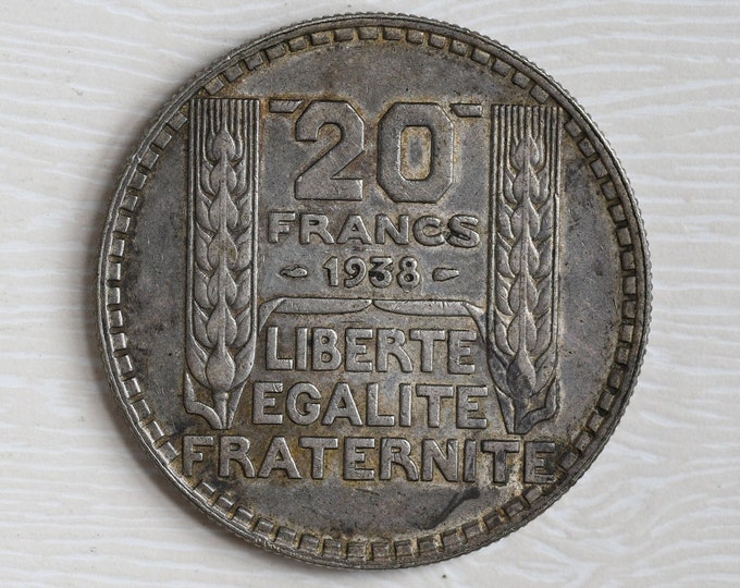 1938 France 20 Francs Silver Coin (liberté, Egalité, Fraternité ...