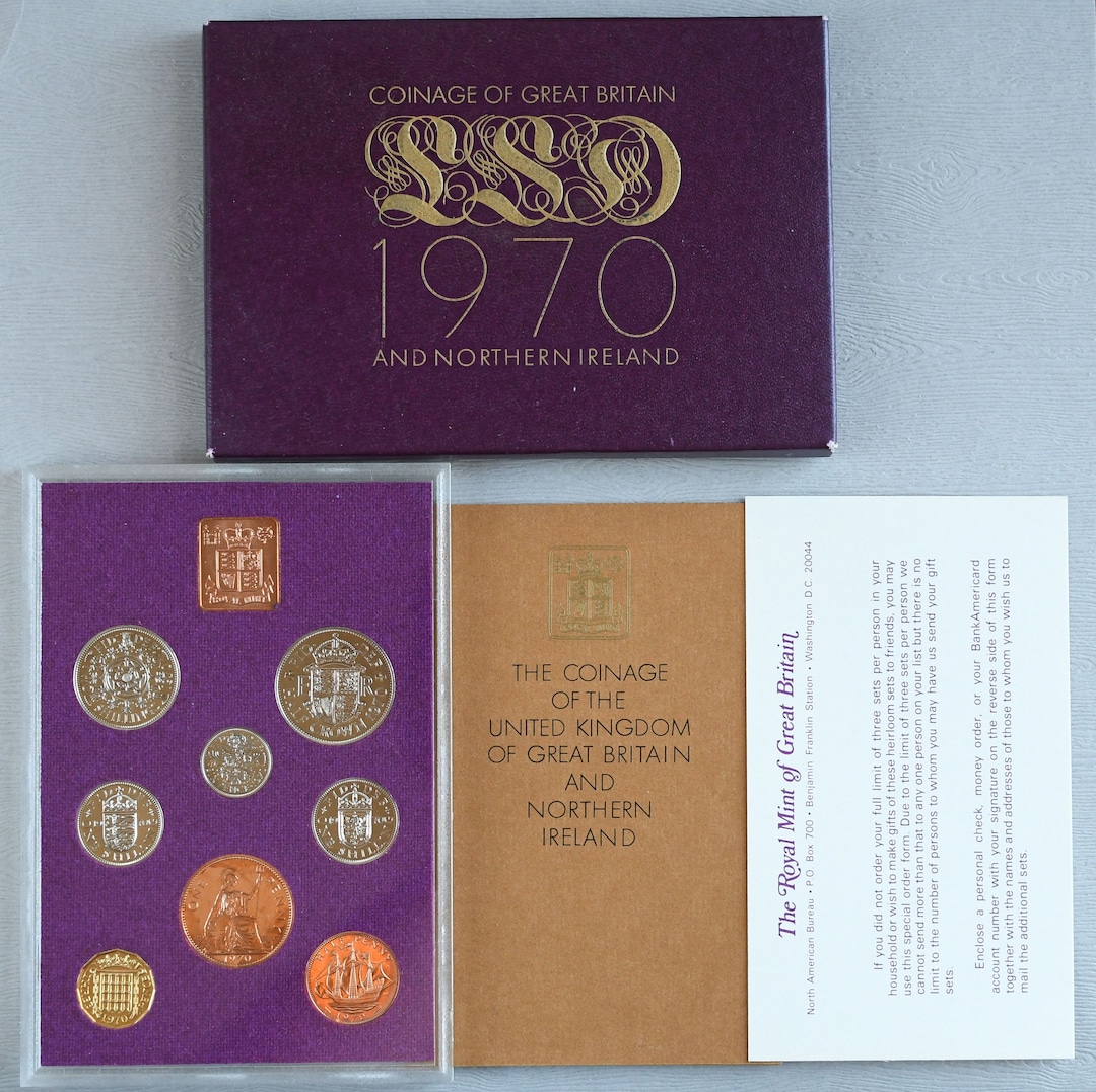 1970 Coinage of Great Britain and Northern Ireland 8 Coin Proof Set last Pre-decimal Set in ...