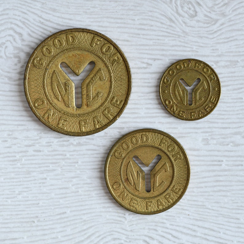 Set of 3 NYC y Subway Transit Tokens 1953 Small, 1970 Large & RARE 1966 ...