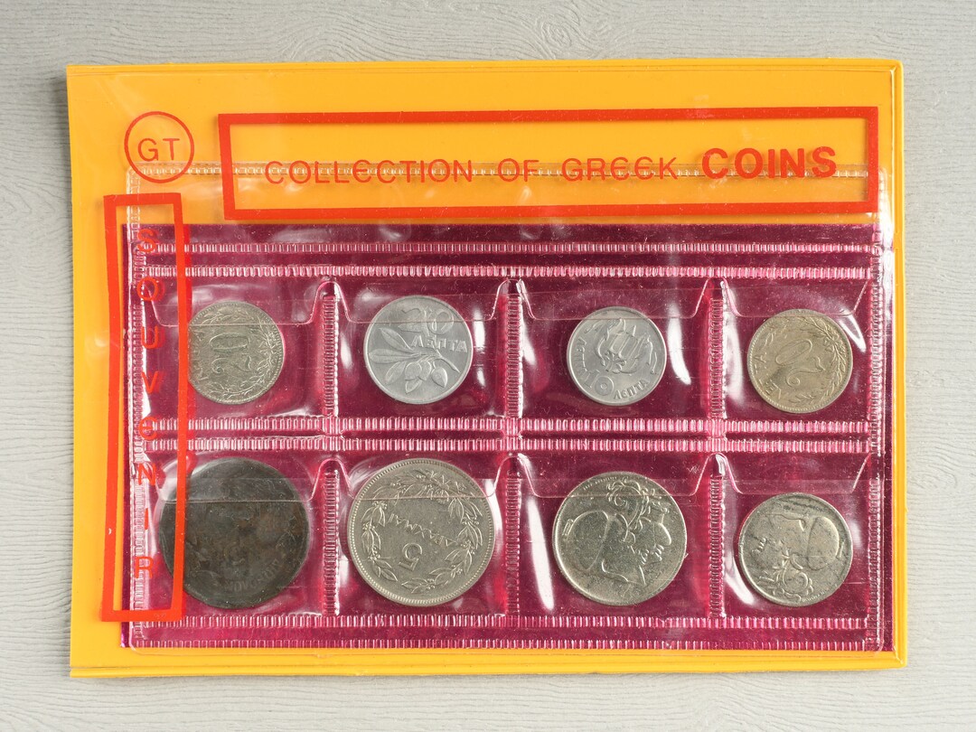 Souvenir Collection of 8 Greek Coins (1878 10 Lepta, 1894 20 Lepta ...