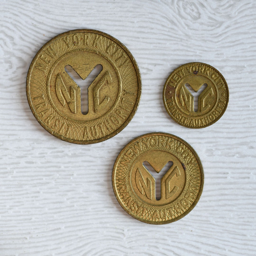 Set of 3 NYC y Subway Transit Tokens 1953 Small, 1970 Large & RARE 1966 ...