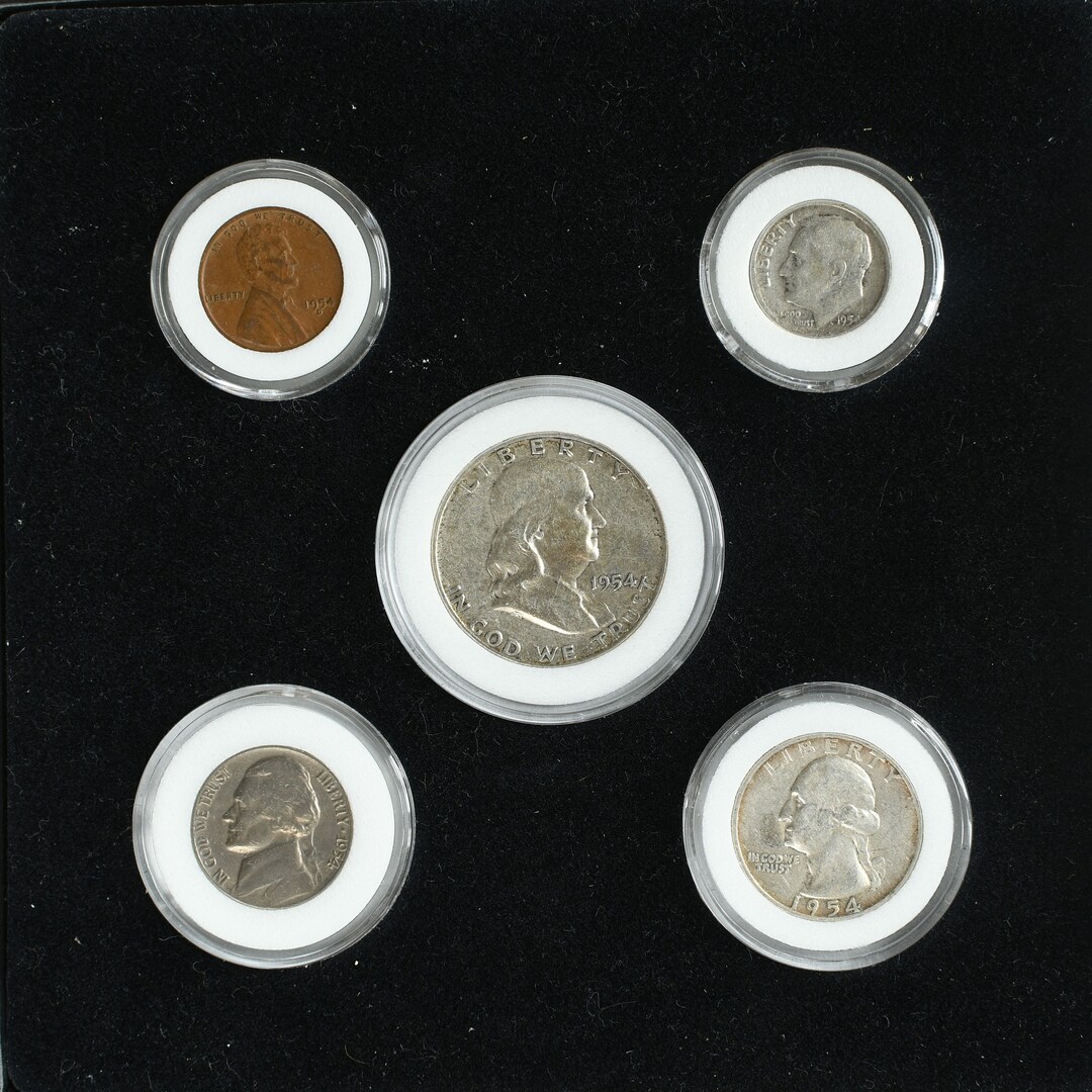 1954 US 5-coin Birth Year Circulated Type Set in Gift Box half Dollar ...