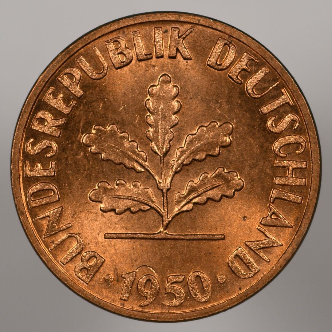 1950 G Germany 1 Pfennig BU Brilliant Uncirculated Copper Plated Steel ...