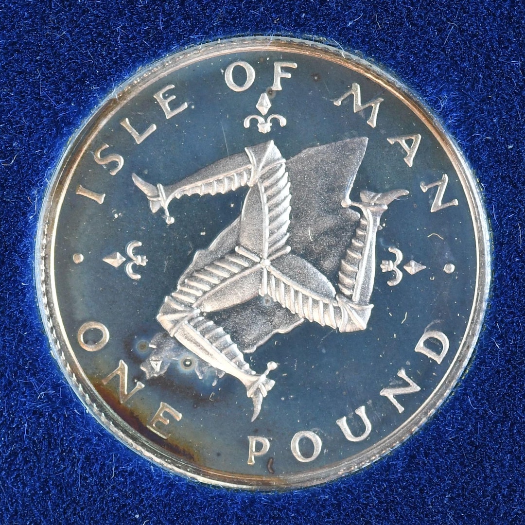 1978 Isle of Man One Pound Sterling Silver Proof Coin in Original Gray ...