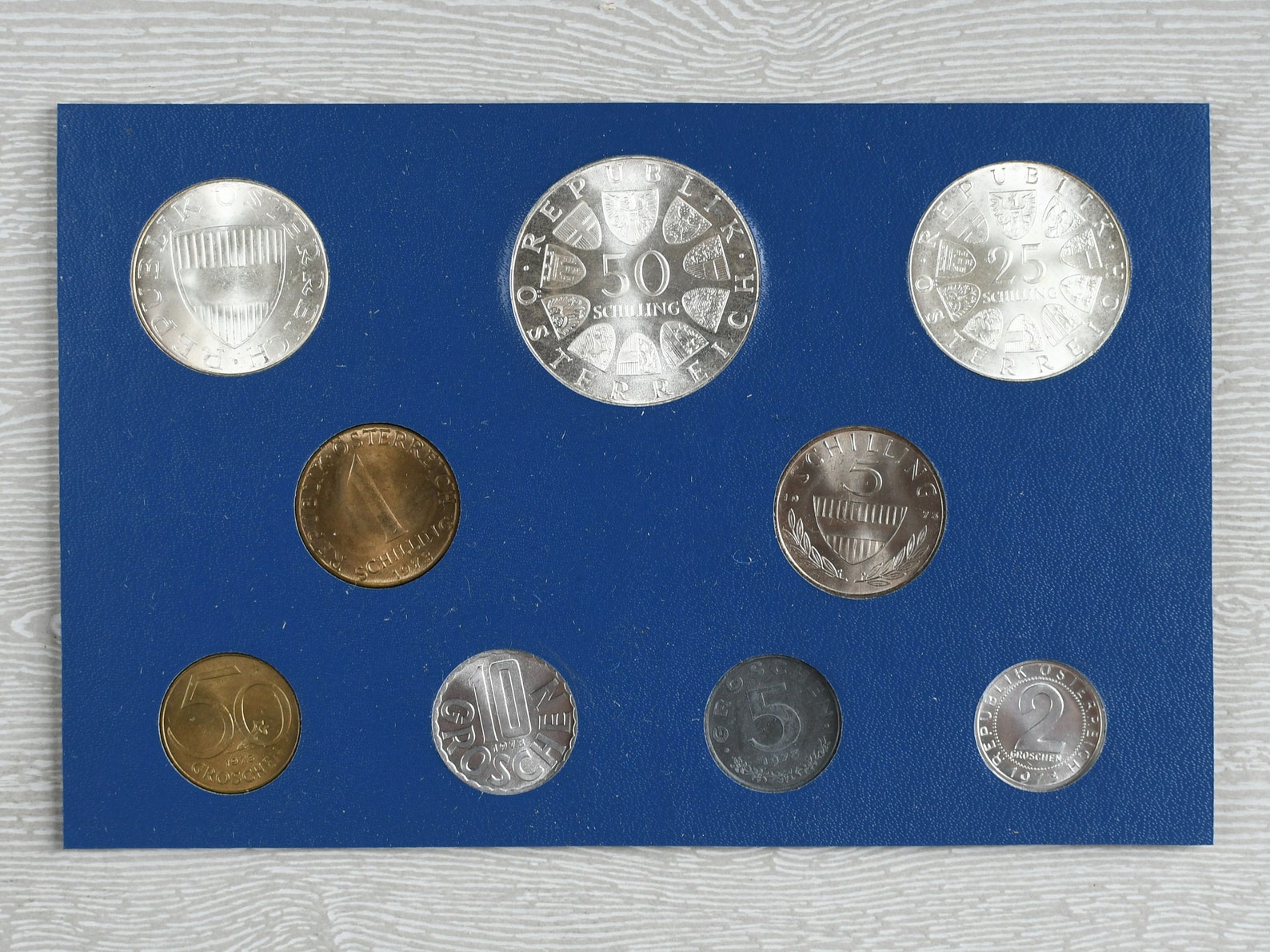 1973 Coins of Austria Uncirculated 9 Coin Set With 3 Silver Coins - 50 ...