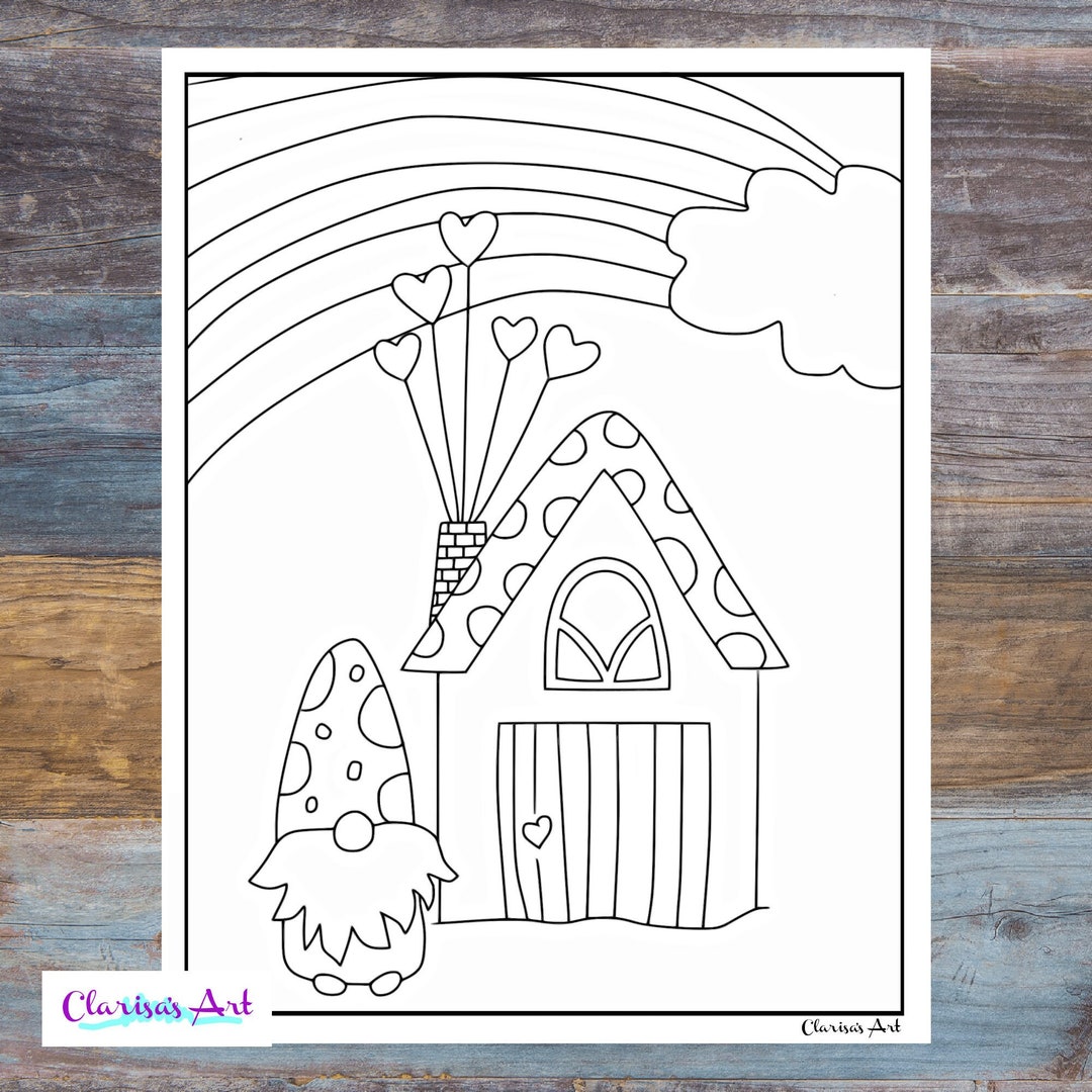 Gnome Valentine House Coloring Page | Fun Coloring Page for Children ...