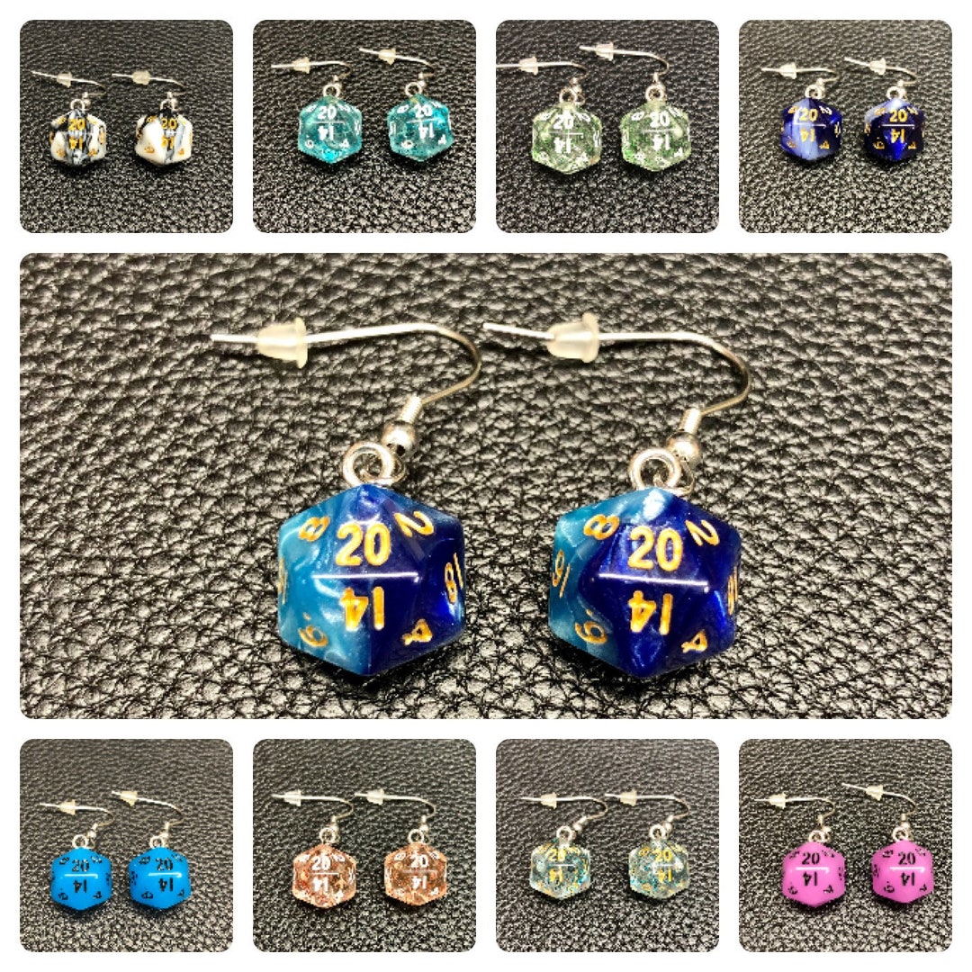 Mini D20 Dice Earrings / Swirl - Glow in the Dark - Glitter / 10mm ...
