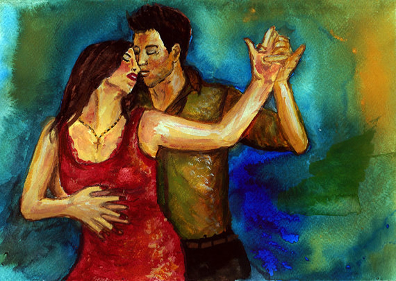 Salsa art watercolour originals couples gift salsa dance | Etsy