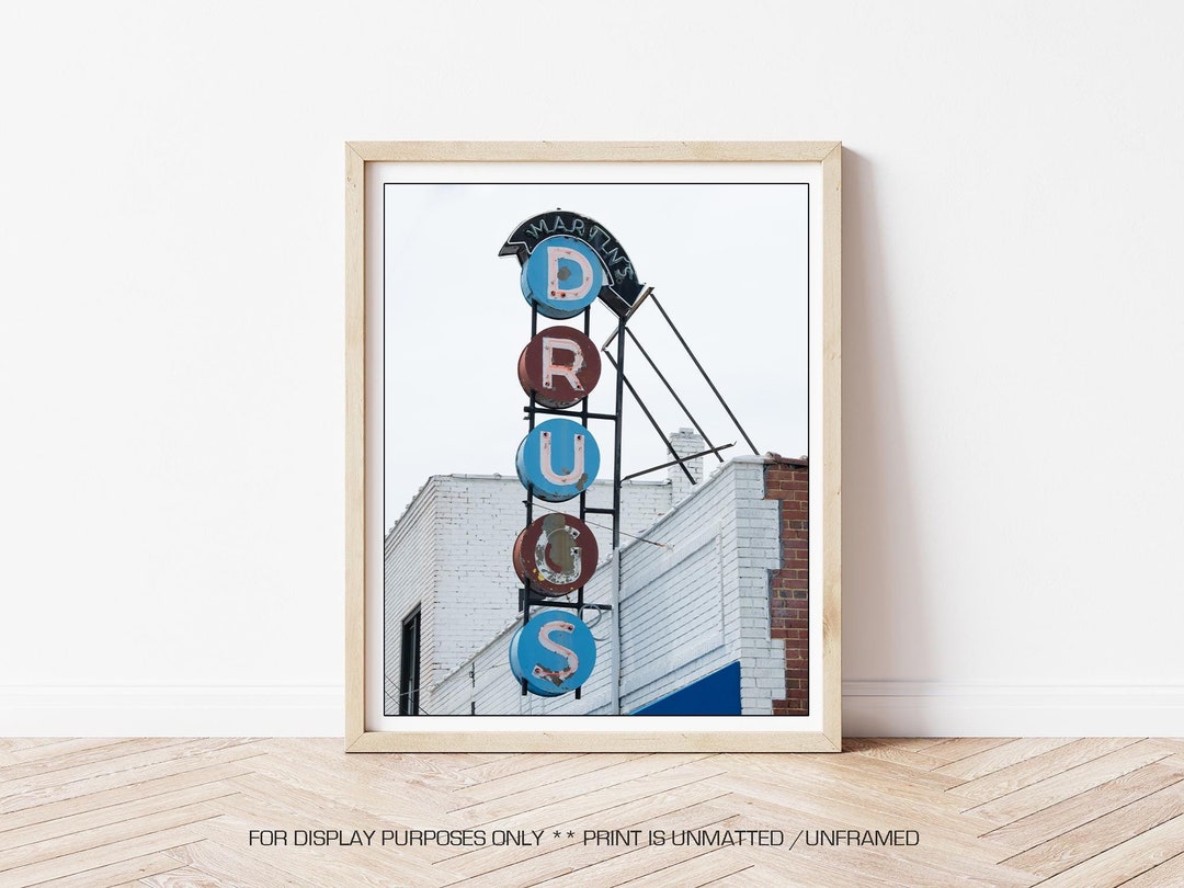 Drugs - Drugstore Sign, Martin's Drugs, Bathroom Art, Pharmacy Sign ...