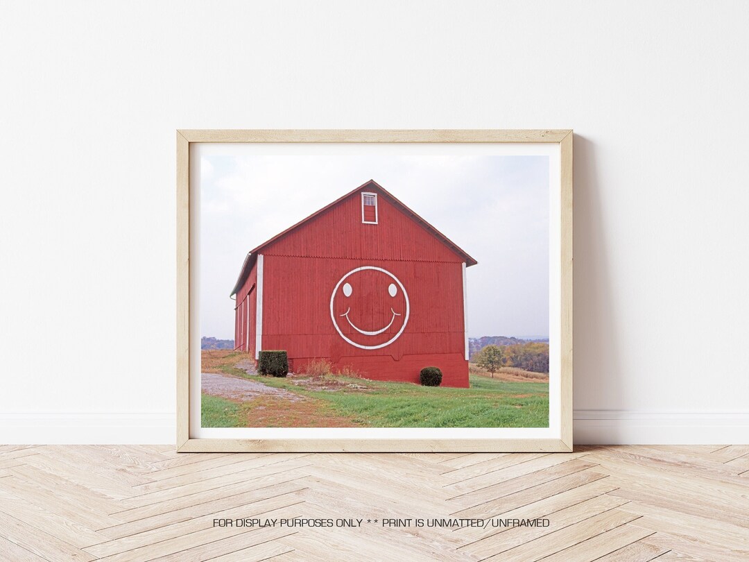 Barn Photography - Red Barn, Smiley Face, Rustic Barn, Farmhouse Wall ...