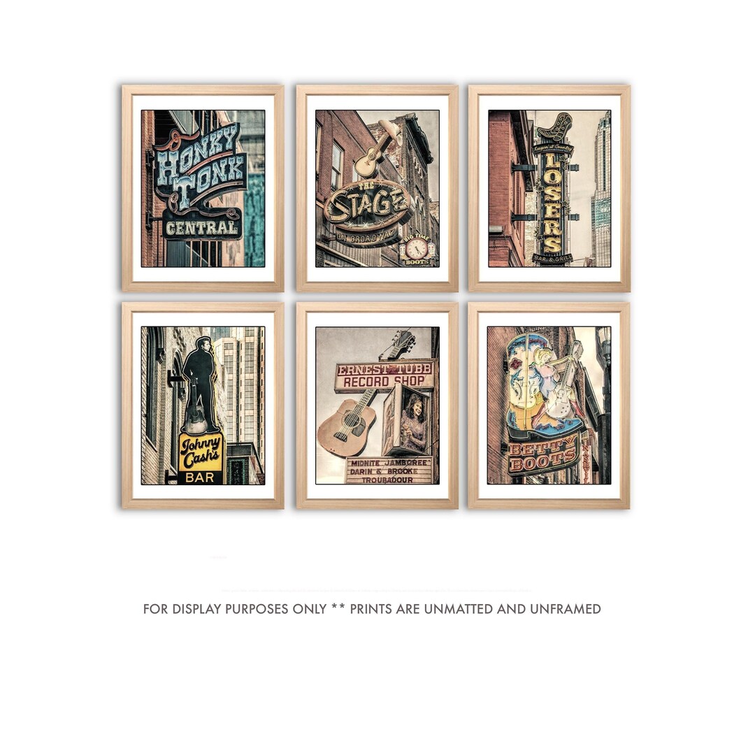 Nashville Photography--set of 6 Prints, Nashville Bars, Broadway Bars ...