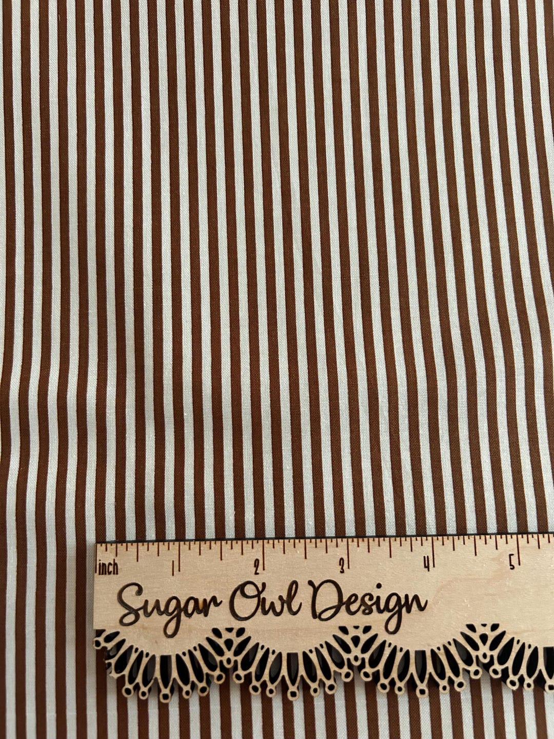 Brown and Cream Stripe Fabric - Riley Blake Designs 1/8" Stripe in Teddy Bear - Eighth Inch ...