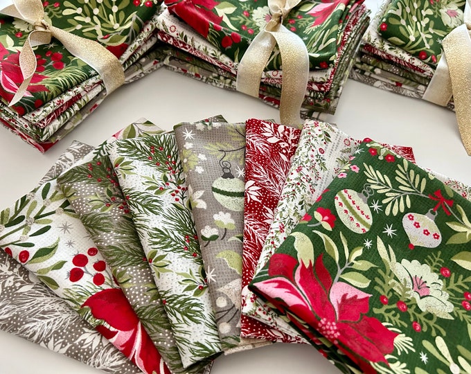Christmas Fabric Bundle - Moda Naughty or Nice - Holiday Floral Cotton ...
