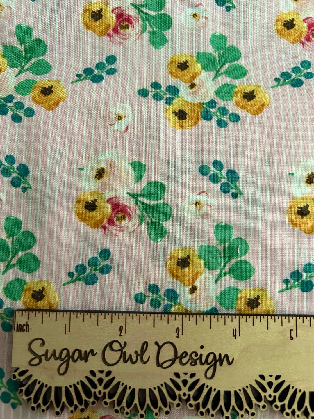 Light Pink Striped Floral Fabric - Riley Blake Spring Gardens Blooms in ...
