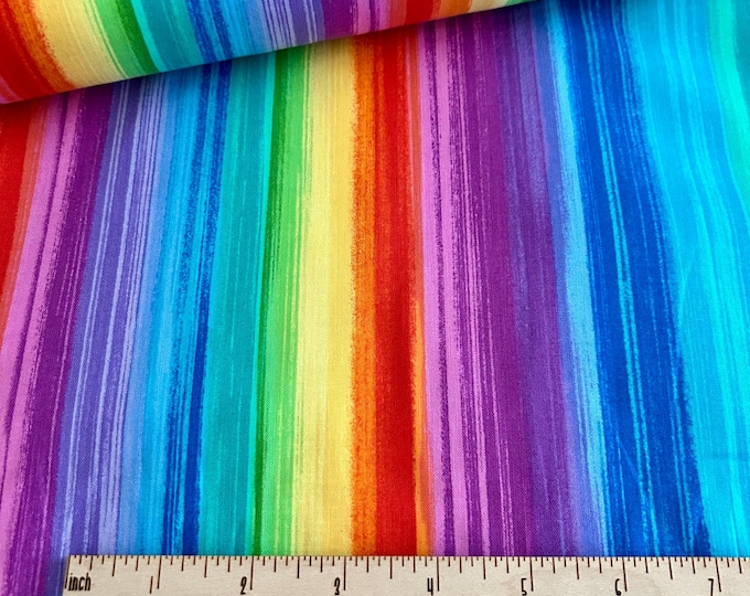 Rainbow Watercolor Stripe Fabric - Butterfly Pavilion by Timeless ...