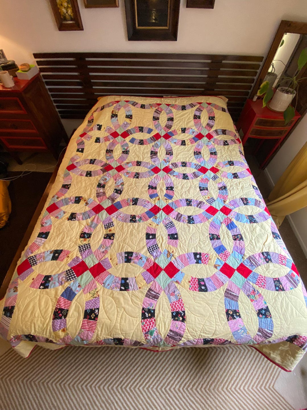 Vintage Pale Yellow Wedding Ring Quilt (new Quilting!) - Etsy