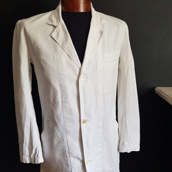 1980s White Au Molinel lab coat long jacket duster XS… - Gem
