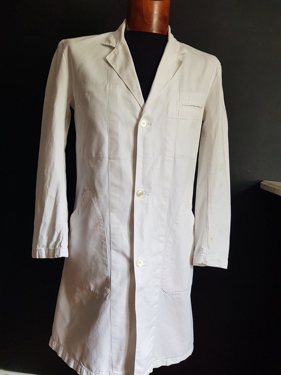 1980s White Au Molinel lab coat long jacket duster XS… - Gem