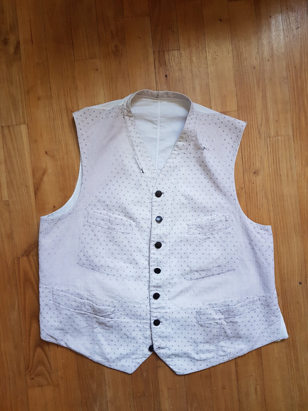Vintage Formal White Patterned Waistcoat Servant Footman Four Pockets ...