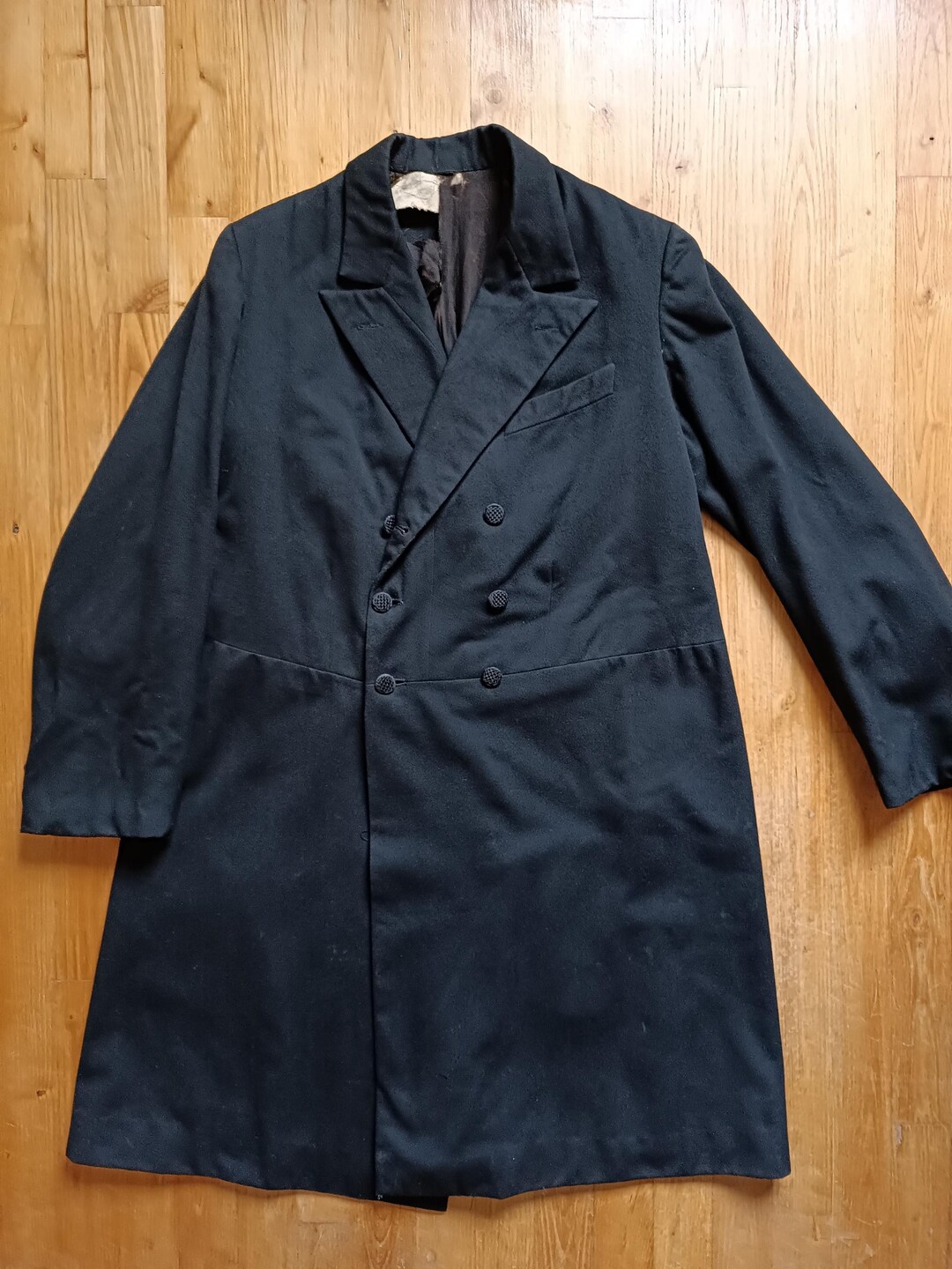 1900s French Antique Black Double Breasted Overcoat Frock Coat Double ...