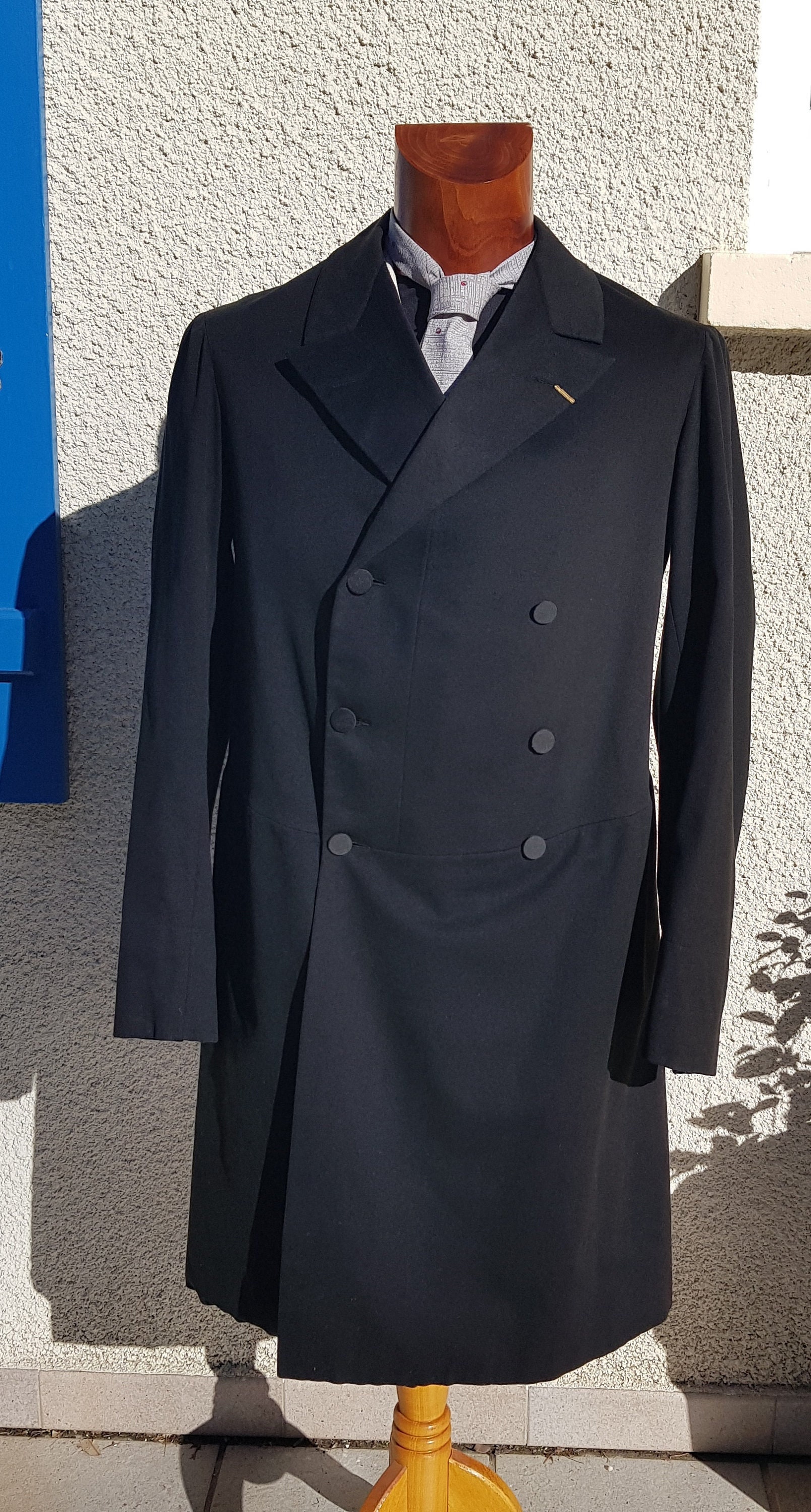 1900s French Antique Black Double Breasted Overcoat Frock Coat Double ...