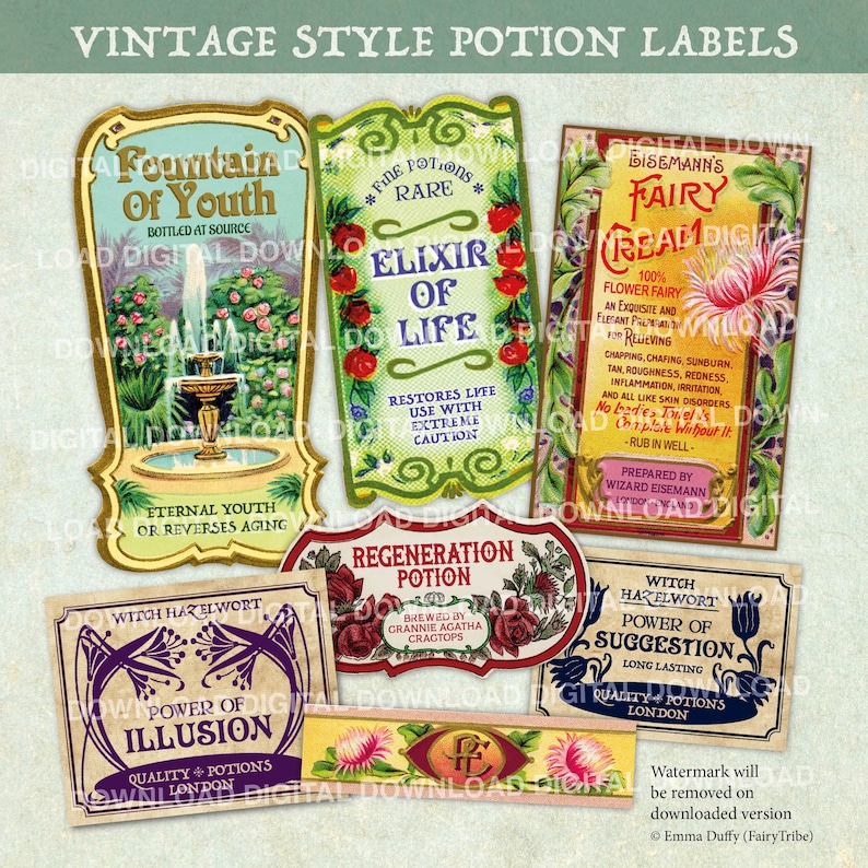 Vintage Potion Labels: Elixir of Life, Apothecary Printable (digital ...