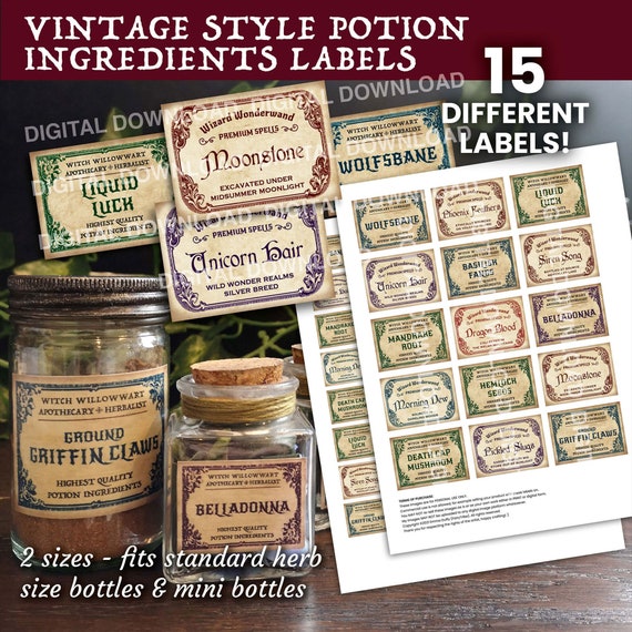 Potion Ingredients Labels Herb Vintage Apothecary - Etsy