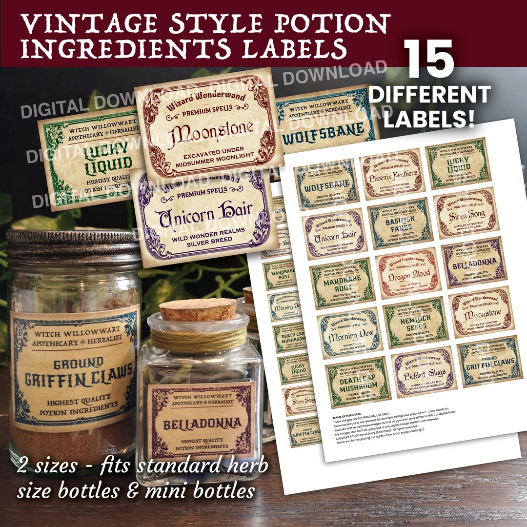 Potion Ingredients Labels, Herb, Vintage Apothecary, Scrapbooking ...