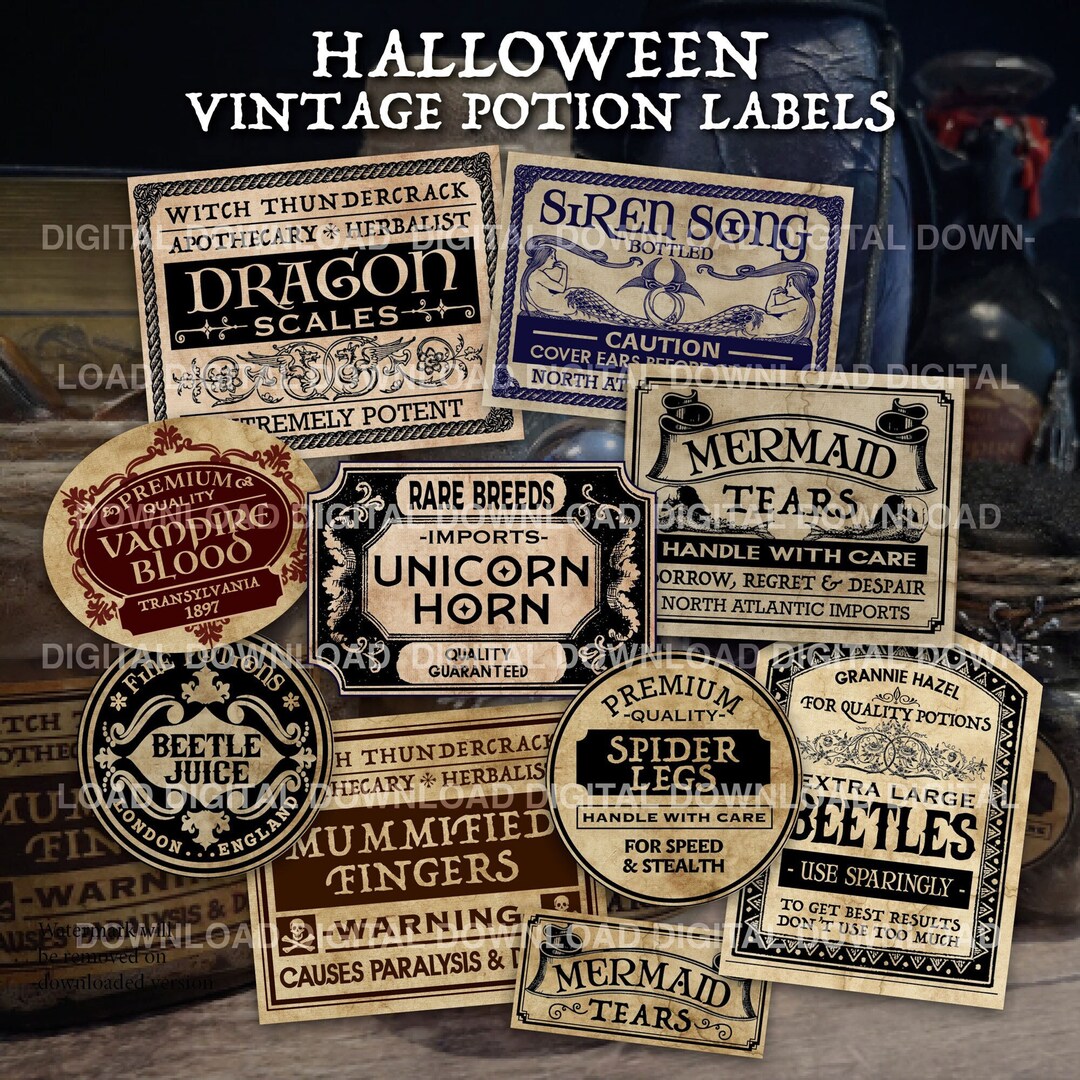 Halloween Potion Bottle Label Printables, Apothecary, Vintage, Witch ...