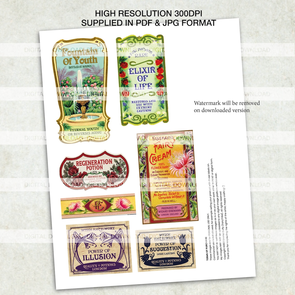 Vintage Potion Labels Elixir of Life Fountain of Youth - Etsy