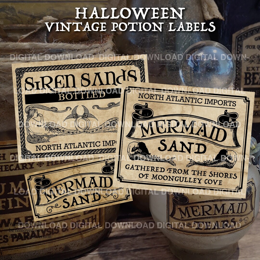 Halloween Potion Bottle Labels / Mermaid Sand / Siren, Apothecary ...
