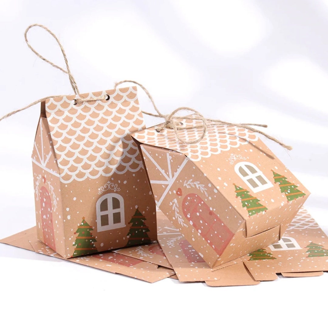 Kraft Paper House Shape With Ropes Candy Gift, Christmas Favor Boxes ...