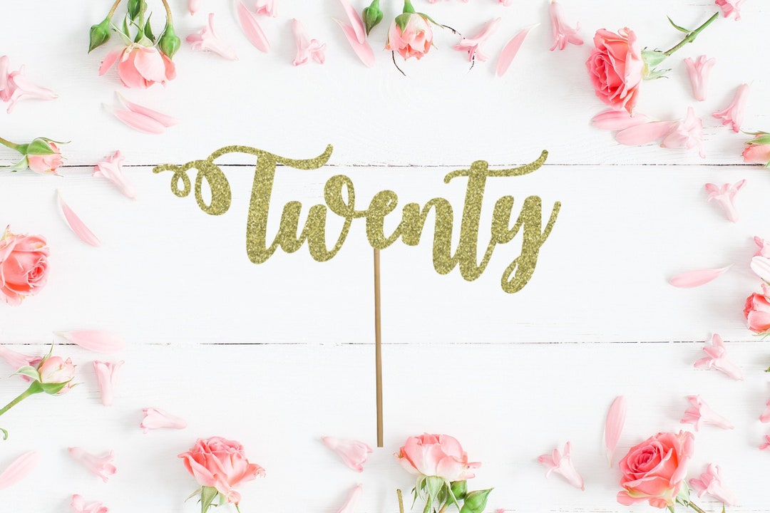 Twenty Cake Topper, 20th Birthday Cake Topper, Glitter Cursive Cake ...