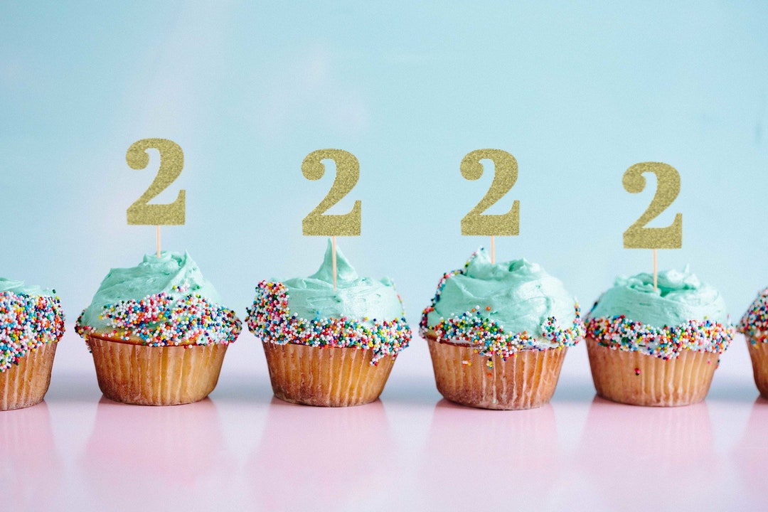 Second Birthday Cupcake Toppers, 2nd Birthday Cupcake Toppers, Gold 2 ...