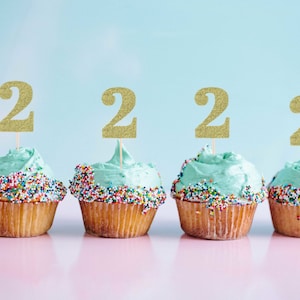 Second Birthday Cupcake Toppers, 2nd Birthday Cupcake Toppers, Gold 2 ...