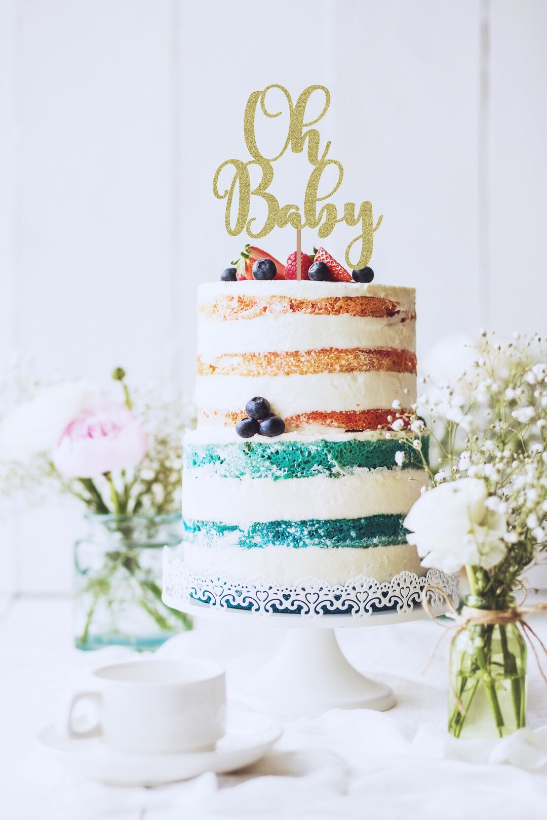 Oh Baby Cake Topper, Baby Shower Cake Topper, Baby Shower Glittery Cake ...