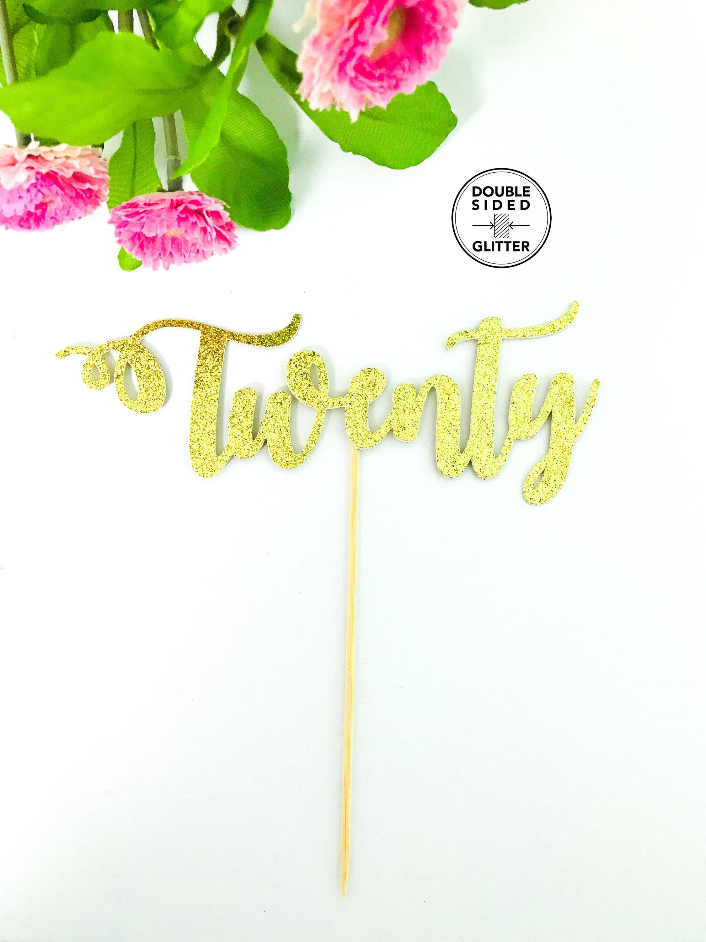Twenty Cake Topper 20th Birthday Cake Topper Glitter Cursive
