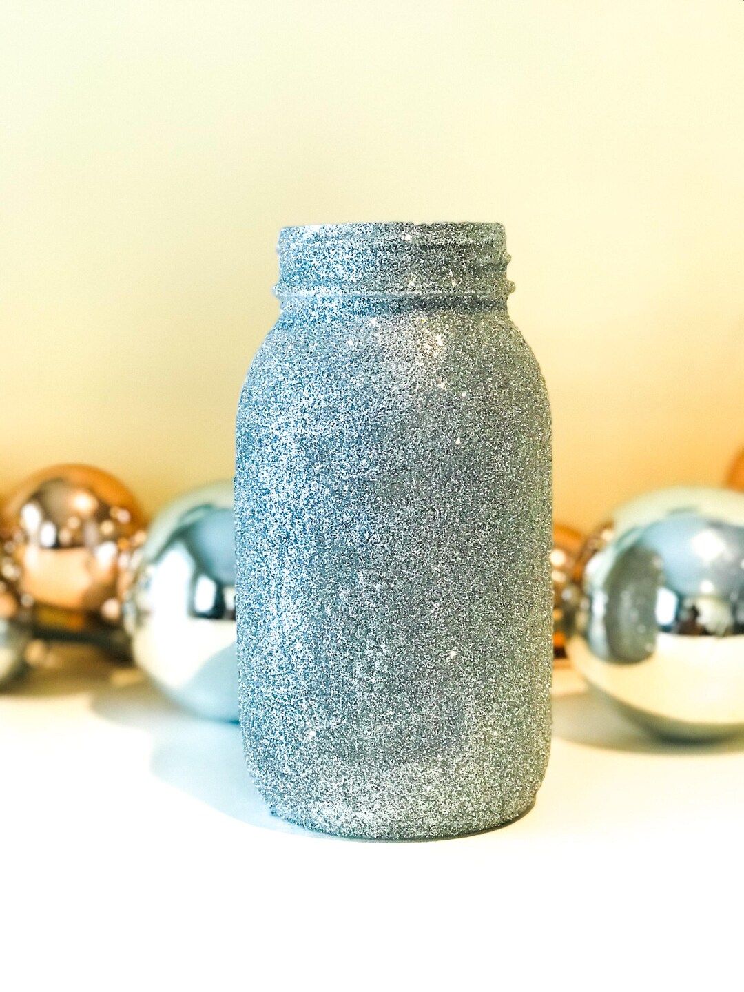 Silver Glitter Jar, Silver Mason Jar Centerpiece, Silver Centerpiece ...