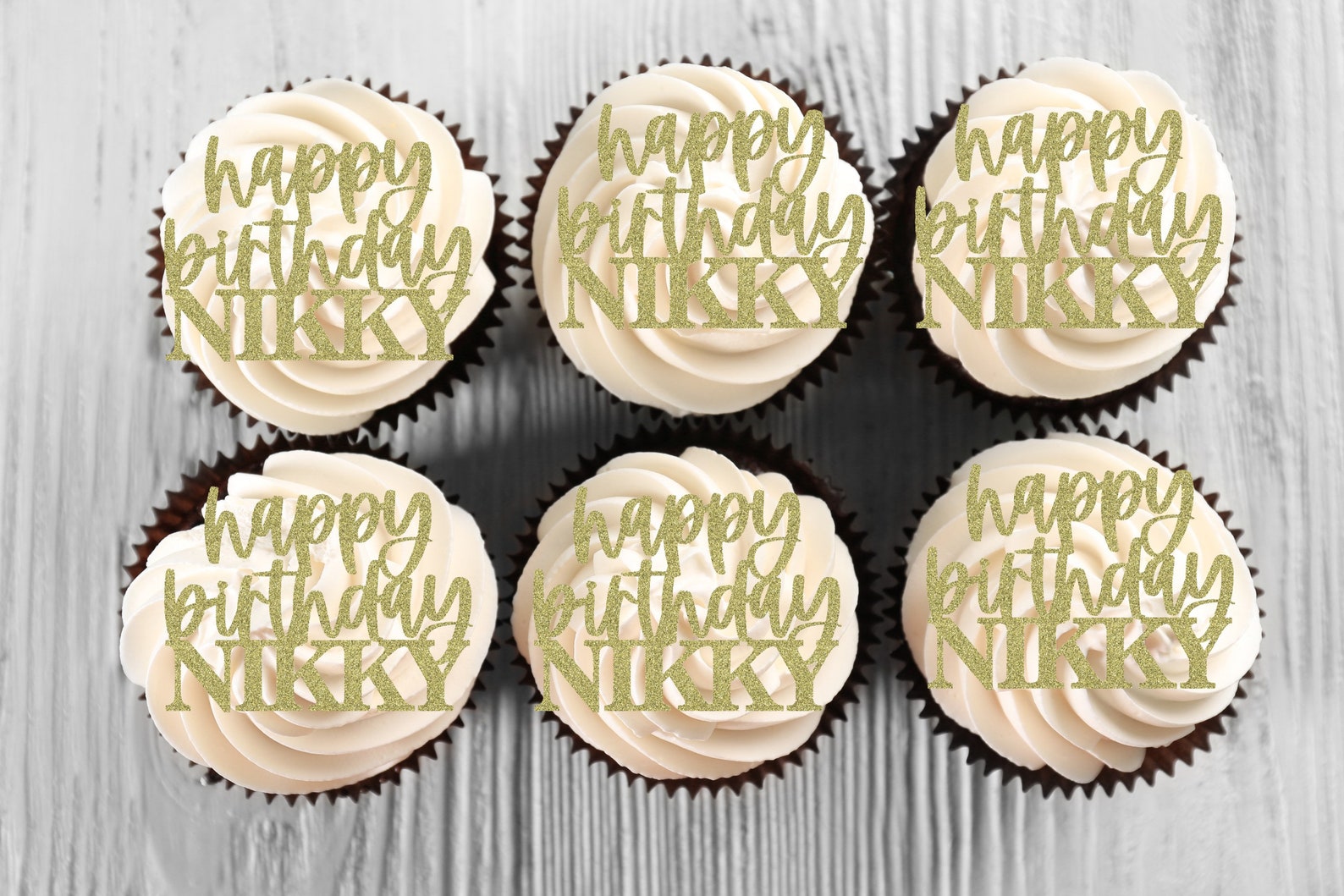Custom Cupcake Toppers, Gold Cupcake Toppers, Happy Birthday Cupcake ...